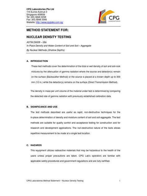 Nuclear Density Method Statement Std Checked Nondestructive Testing