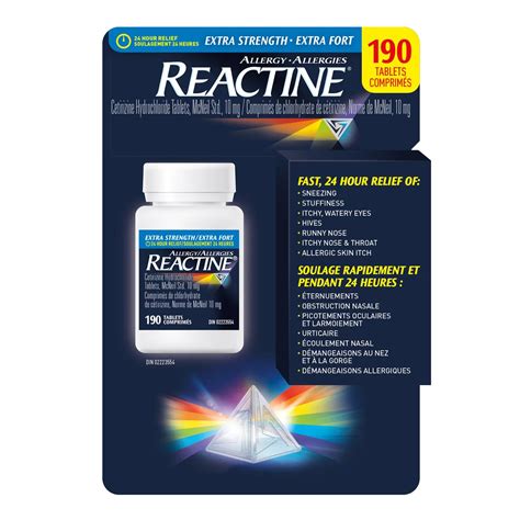 Reactine Extra Strength 190 Tablets 24‑hour Allergy Relief Canavitam