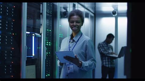 Smiling Woman In Data Center Stock Video Motion Array