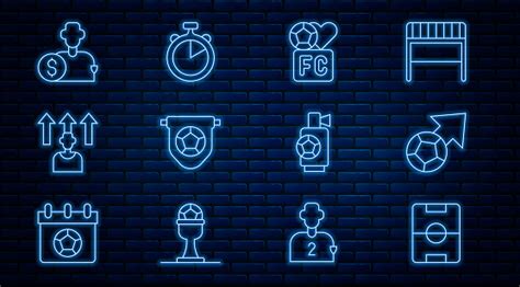 세트 라인 축구 필드 축구 축구 팬 클럽 플래그 페넌트 또는 축구 선수 구매 에어 혼과 스톱 워치 아이콘 벡터 0명에 대한 스톡 벡터 아트 및 기타 이미지 Istock