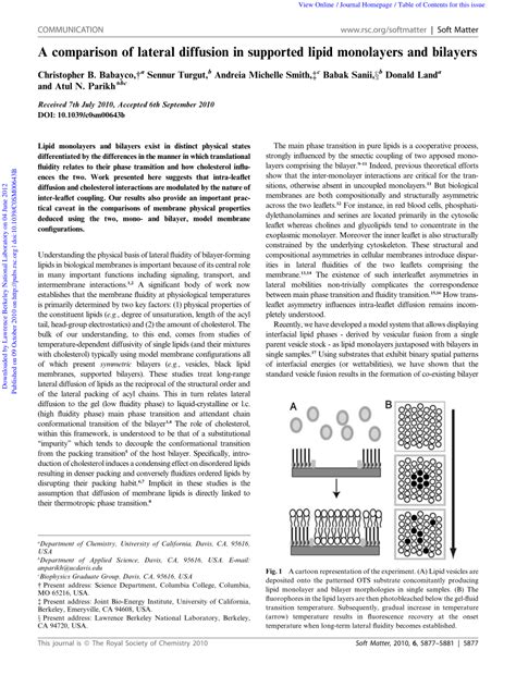 Pdf A Comparison Of Lateral Diffusion In Supported Lipid Monolayers