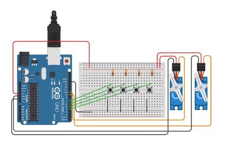 Circuit Design Copy Of 2 Servos Con Pulsadores Tinkercad