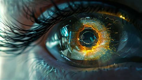 A Close Up Of A Human Eye With A Future Themed Cybernetic Implant Ai Generated Stock