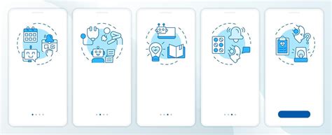 Healthcare Chatbot Use Cases Blue Onboarding Mobile App Screen Walkthrough 5 Steps Editable