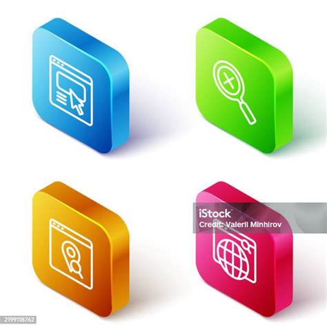 아이소 메트릭 라인 Ui 또는 Ux 디자인 돋보기 및 삭제 도시지도 및 검색 엔진 아이콘의 인포 그래픽을 설정합니다 벡터 3차원 형태에 대한 스톡 벡터 아트 및 기타 이미지