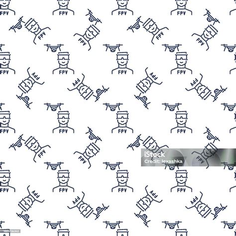 Fpv Drone And Man With Goggles Vector Concept Outline Seamless Pattern Stock Illustration