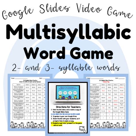 Multisyllabic Words Game With Worksheet Decoding Word Games