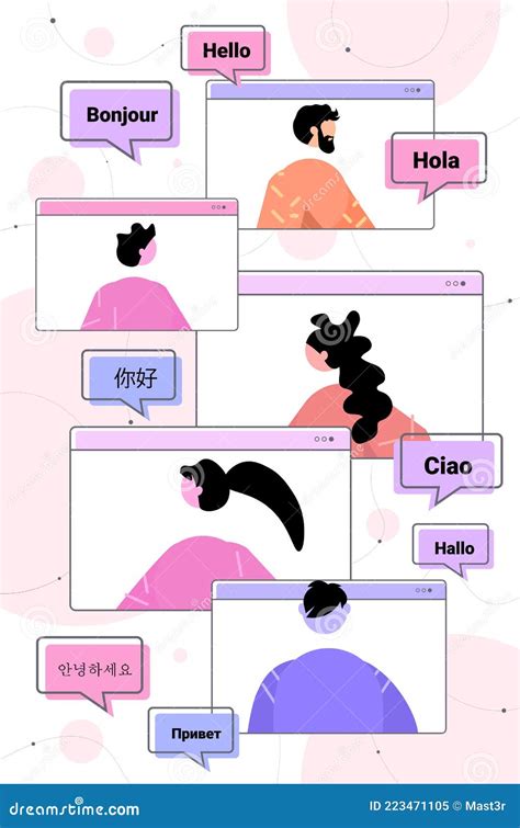People Using Mobile Translation Application Multilingual Greeting