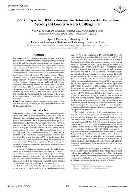 Pdf Sff Anti Spoofer Iiit H Submission For Automatic Speaker Verification Spoofing And