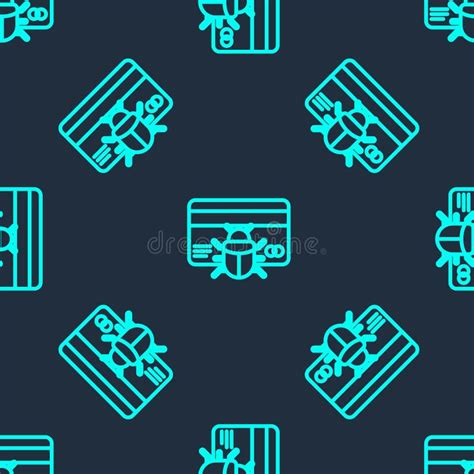 Green Line System Bug In Credit Card Icon Isolated Seamless Pattern On Blue Background Code Bug