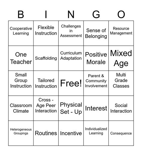 Multi Grade Classes Bingo Card
