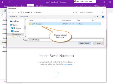 UWP Select Folder Of OneNote Local Notebook And Import Office OneNote Gem Add Ins
