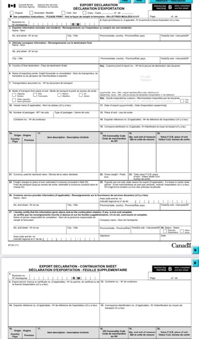 EXPORT DECLARATION DECLARATION D EXPORTATION OR Se Chegg Com