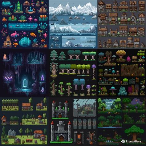 2d pixel rpg game style asset designs midjourney prompt promptbase