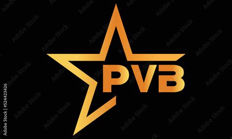 Pvb Golden Luxury Star Icon Three Letter Logo Design Vector Template