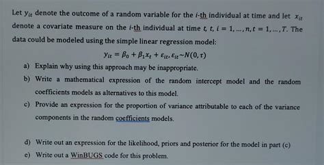 solved let yit denote the outcome of a random variable for