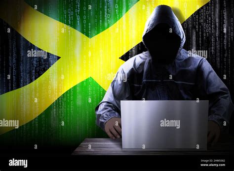 Anonymous Hooded Hacker Flag Of Jamaica Binary Code Cyber Attack