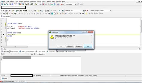 My Oracle World Ora 01400 Cannot Insert Null Into String