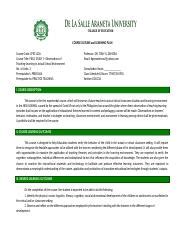 New Normal Syllabus FSS Doc COLLEGE OF EDUCATION COURSE OUTLINE And LEARNING PLAN Course