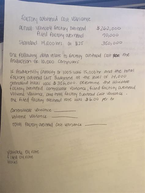 Solved Factory Overhead Cost Variance Actual Variable Chegg Com
