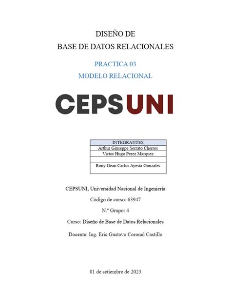 PrÁctica 03 DiseÑo De Base De Datos Pdf Bases De Datos Modelo