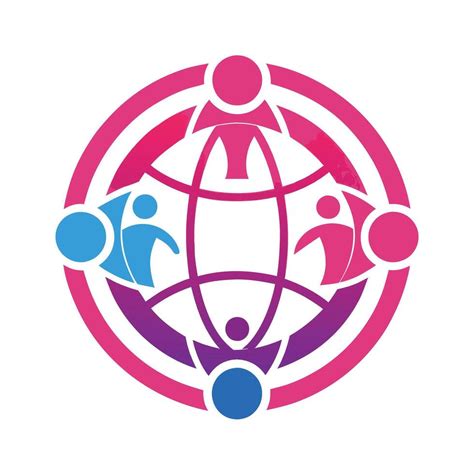 Colorful Abstract Logo Global Unity Stylized Human Figures Circular Design Pink Blue Purple