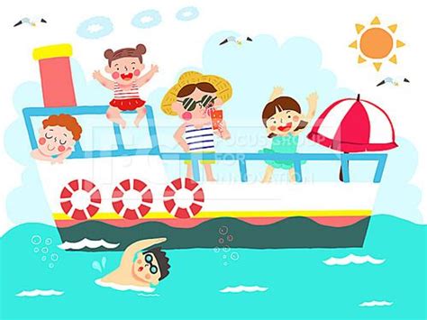 Pai077 프리진 일러스트 사람 놀이 교육 휴일 바다 여름 Pater Swam 일러스트 배 프리진 페인터 학교 윷 초등학생 방학 남자