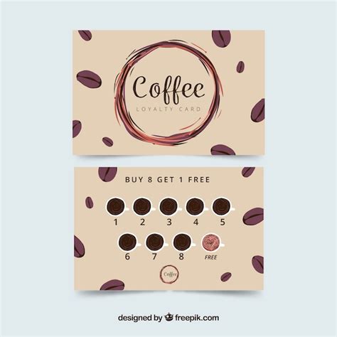 Free Vector Coffee Shop Loyalty Card Template With Elegant Stye