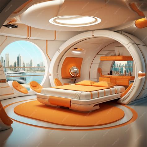 Premium Photo An Orange And White Bedroom With A Round Bed Future