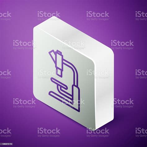 보라색 배경에 격리 된 등소 선 현미경 아이콘 화학 제약 기기 미생물학 확대 도구 실버 스퀘어 버튼 벡터 개념에 대한 스톡 벡터 아트 및 기타 이미지 Istock