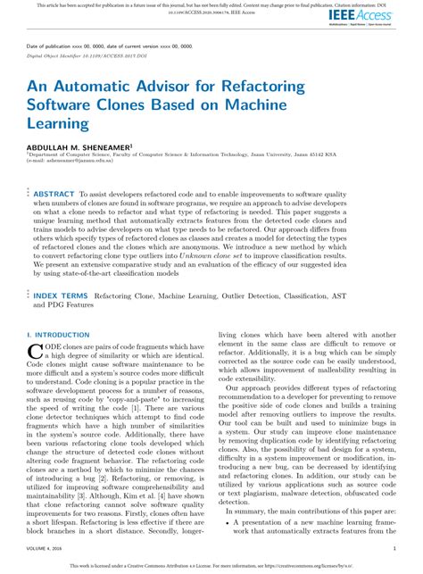 Pdf An Automatic Advisor For Refactoring Software Clones Based On Machine Learning