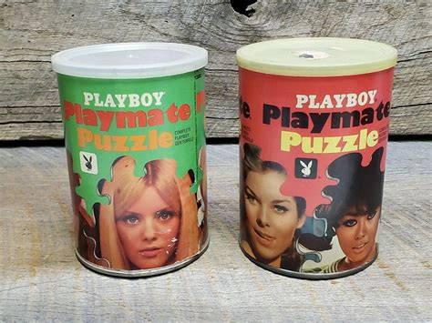 2 Vintage Playboy Playmate Centerfold Jigsaw Puzzle Tins Opened Lot