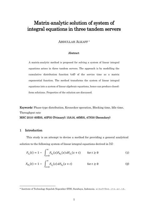 Pdf Matrix Analytic Solution Of System Of Integral Equations In Three Tandem Servers