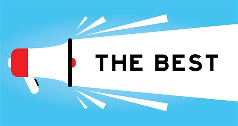 파란색 배경에 흰색 배너에서 가장 좋은 단어가 있는 컬러 확성기 아이콘 개념에 대한 스톡 벡터 아트 및 기타 이미지 개념 개선 경외감 Istock
