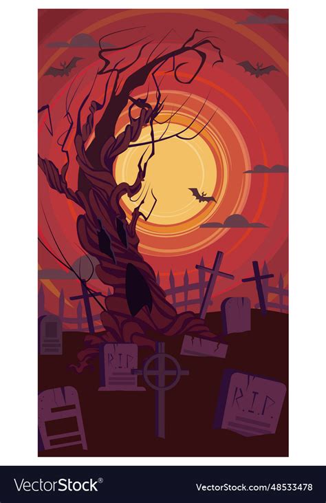 Naked Old Tree Growing On Graveyard Royalty Free Vector