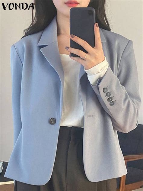 Badu Bg Стилен дамски елегантен блейзър 2023 Vonda Секси едноцветни тънки палта с къс ръкав