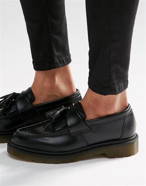 Dr Martens Adrian Black Leather Tassel Loafer Flat Shoes At