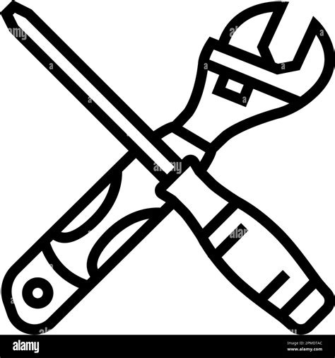 Screwdriver And Wrench Tool Work Line Icon Vector Illustration Stock
