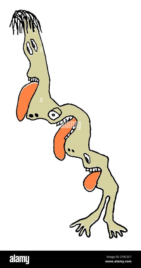 Mutant Humanoid Monster Isolated Linear Style Colored Drawing Stock