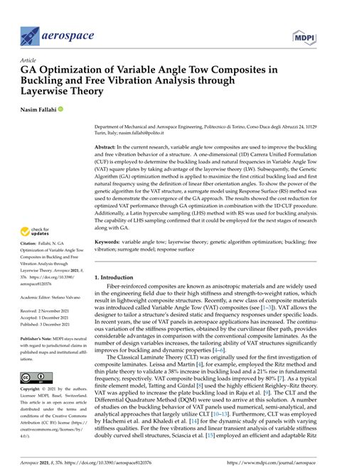 Pdf Ga Optimization Of Variable Angle Tow Composites In Buckling And Free Vibration Analysis