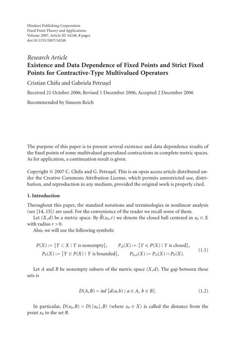 Pdf Existence And Data Dependence Of Fixed Points And Strict Fixed