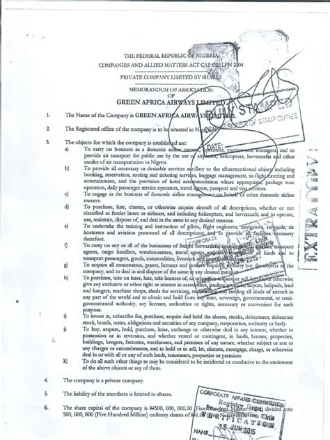Gaa Articles Of Incorporation And Memorandum Of Association Pdf