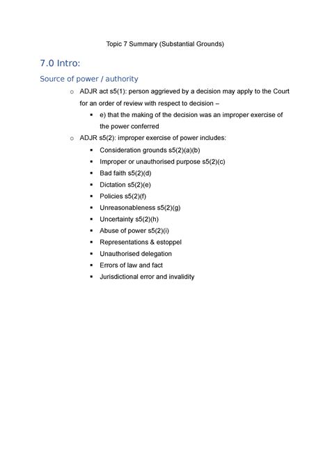 T7 Summarised And Consolidated Notes Topic 7 Summary Substantial Grounds 7 Intro Source
