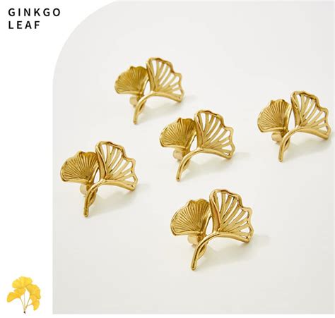 Ginkgo Leaf Brass Knob Furniture Drawer Handle Gold Closet Door Pull Drawer Ginkgo Leaf Single