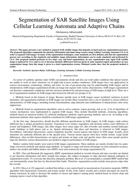 Pdf Segmentation Of Sar Satellite Images Using Cellular Learning Automata And Adaptive Chains