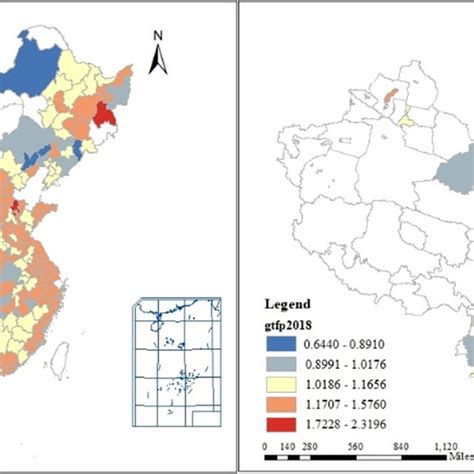 The Spatial Distribution Map Of Gtfp In Logarithmic Form In 2004 And