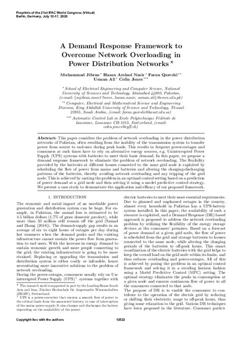 Pdf A Demand Response Framework To Overcome Network Overloading In