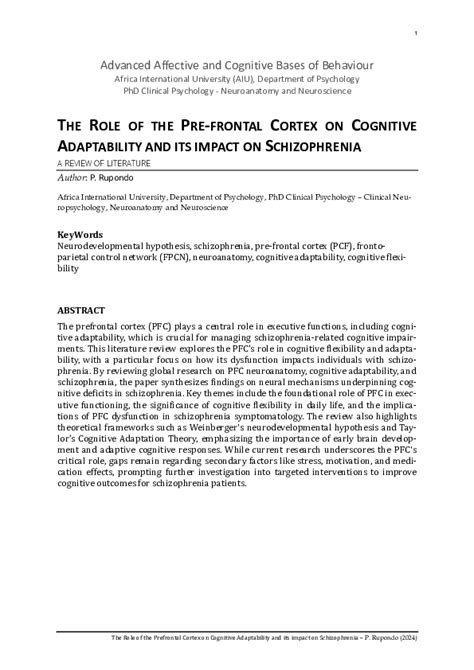 Pdf The Role Of The Prefrontal Cortex On Cognitive Adaptability And