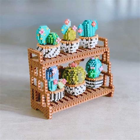 Mini Cactus Plants 3d Perler Bead Pattern Set Of 6 Digital Download