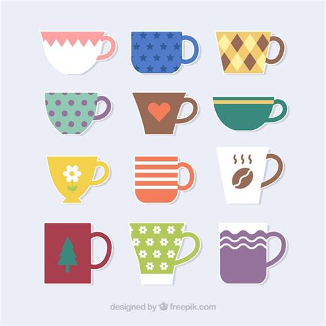 플랫 커피 컵 컬렉션 무료 벡터